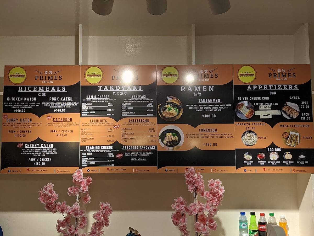Menu at Primes - Checkpoint Calamba restaurant, Calamba