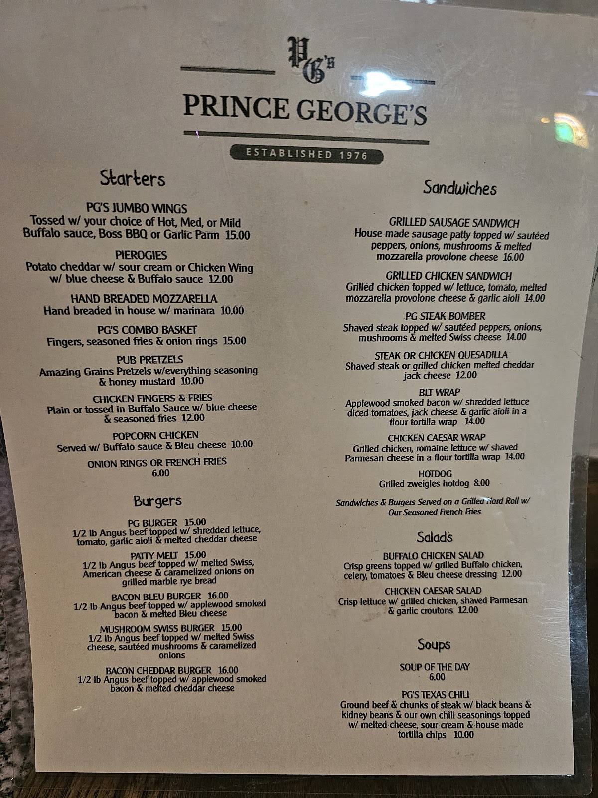 Menu at Prince Georges pub & bar, East Rochester