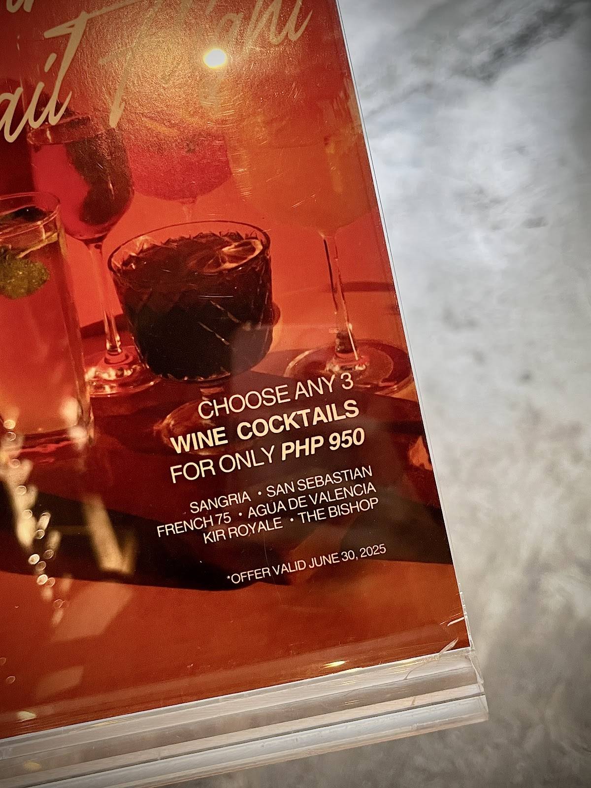 Menu at Project Vino pub & bar, Makati