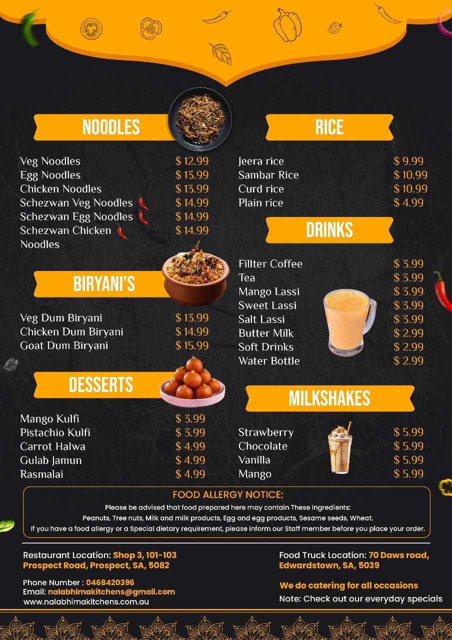 Menu at Nala Bhima Kitchen's Prospect restaurant, Prospect