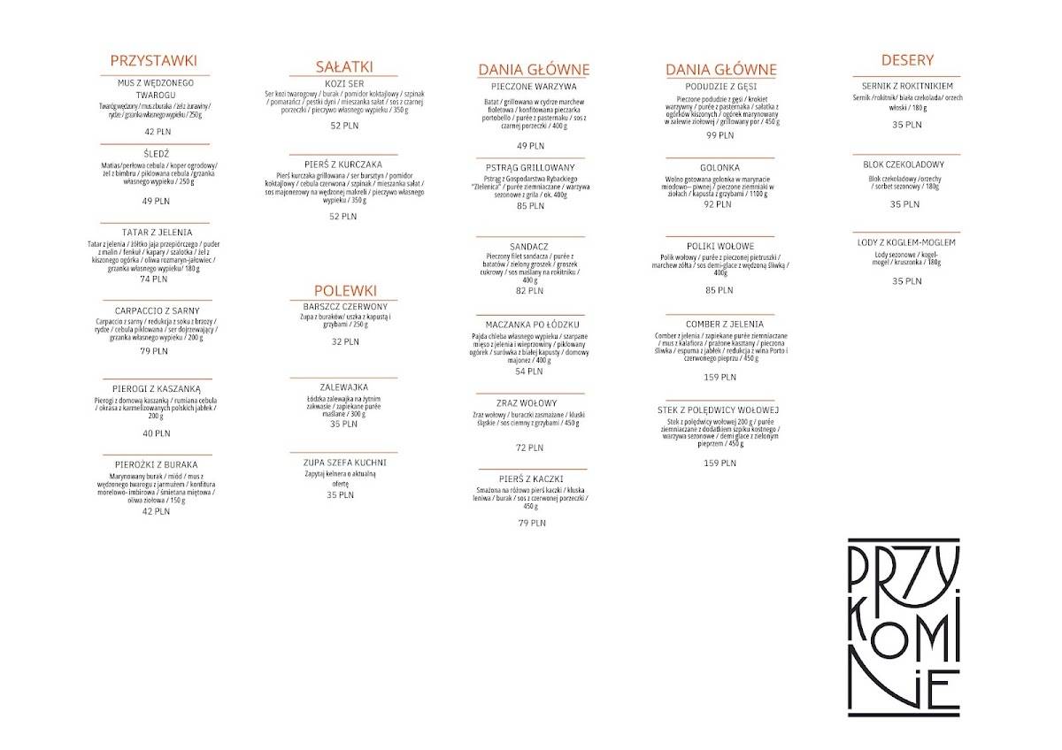 Menu at Przy Kominie restaurant, Łódź