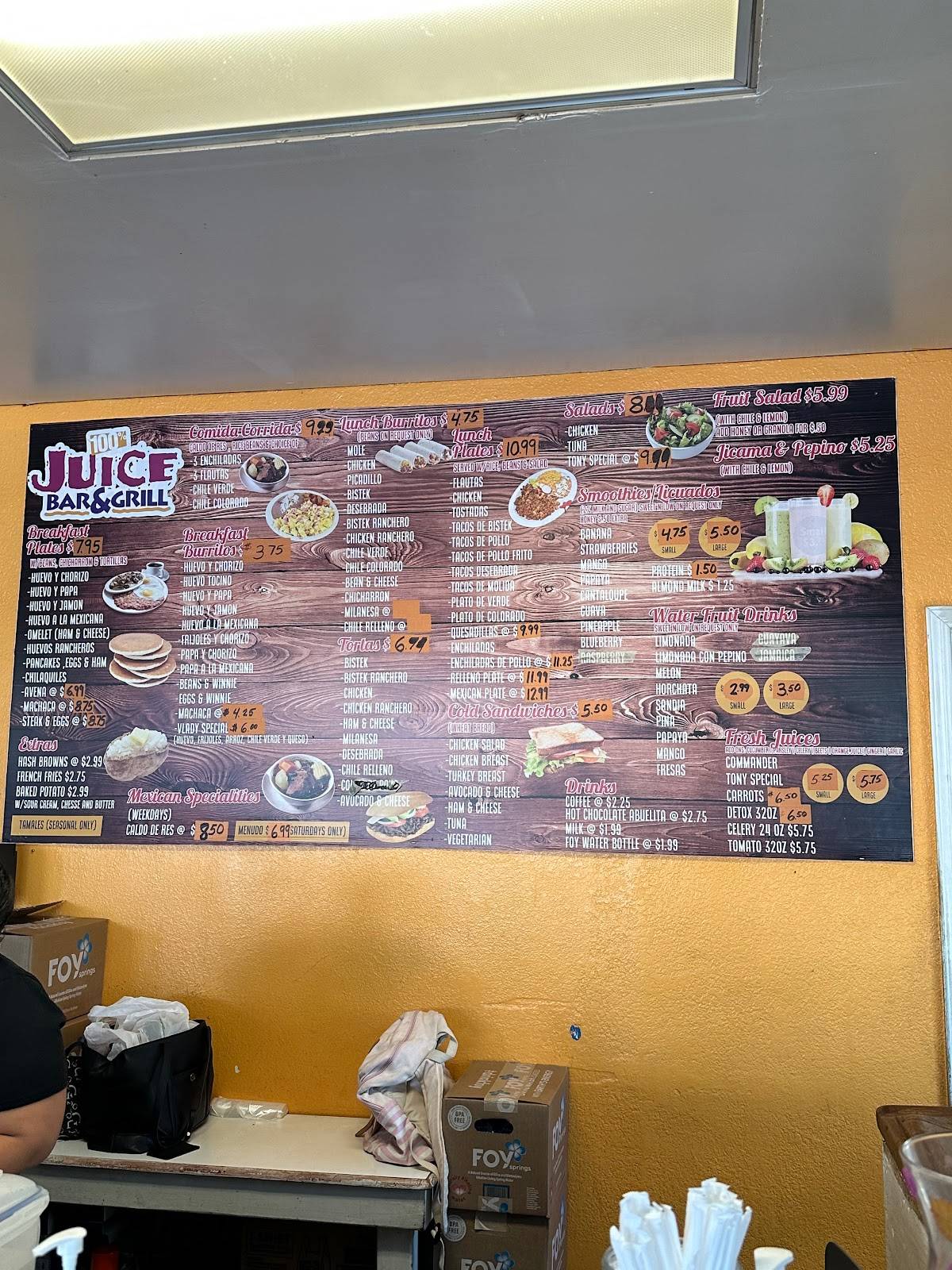 Menu at 100 Percent Juice Bar, El Paso
