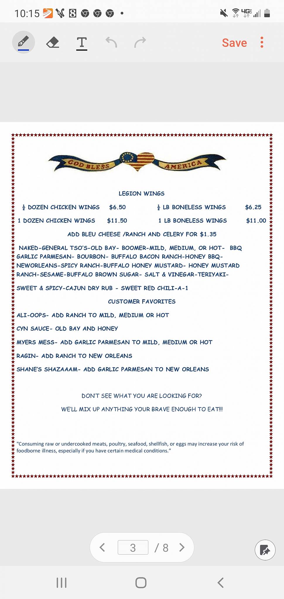 Menu at American Legion Post 177 pub & bar, Newport