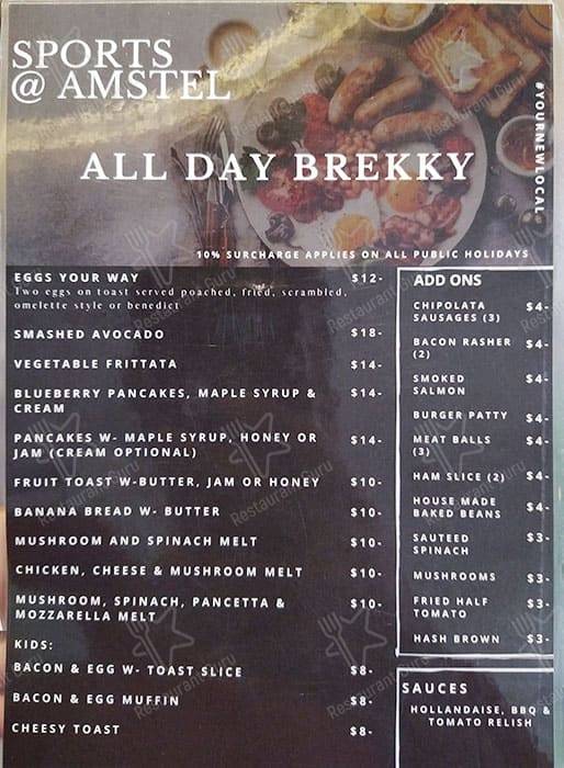 Menu at Amstel Club, Cranbourne