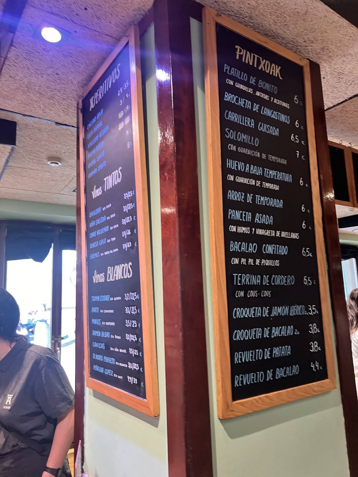 Menu at Atari Gastrolekua pub & bar, San Sebastián