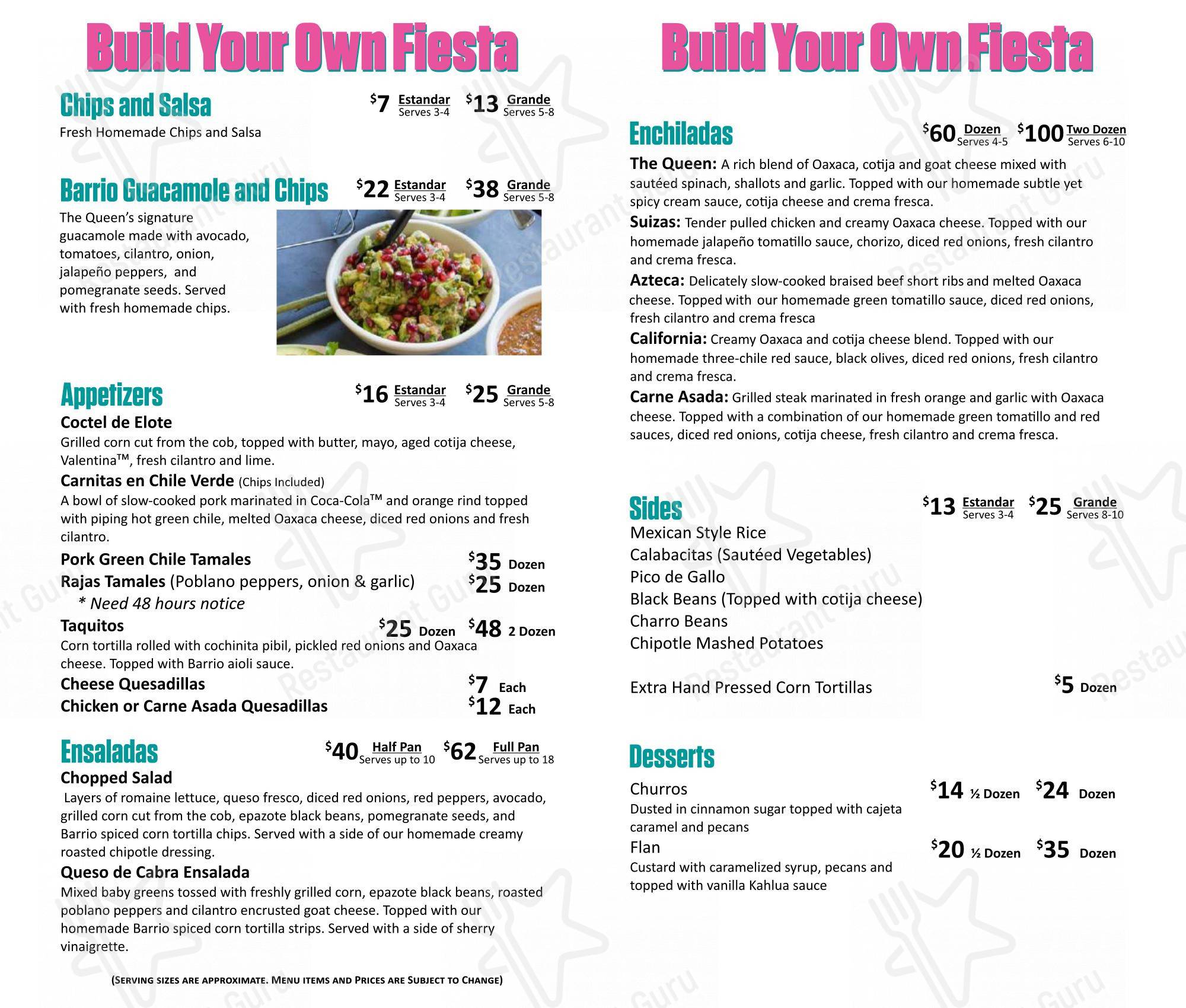 Menu at Barrio Queen Desert Ridge, Phoenix, N Tatum Blvd suite 98