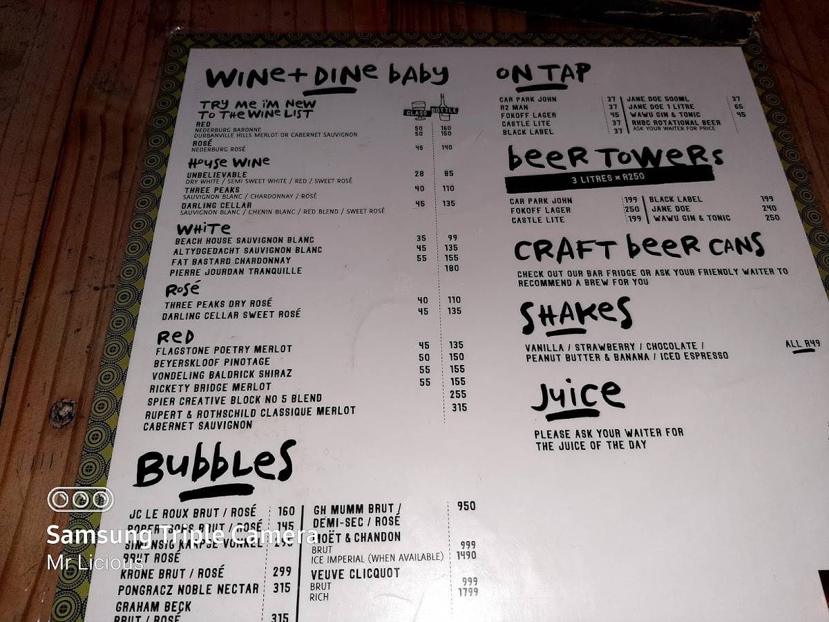 Menu at Beer Yard pub & bar, Port Elizabeth