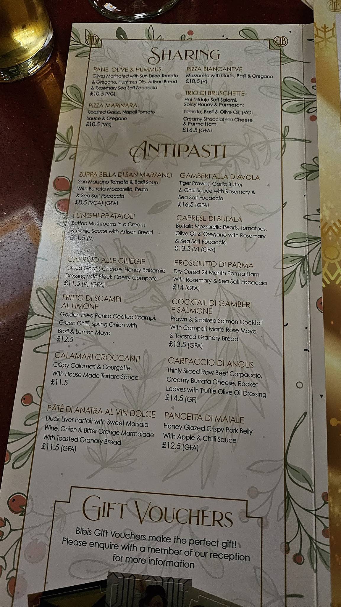 Menu at Bibis Restaurant, Leeds