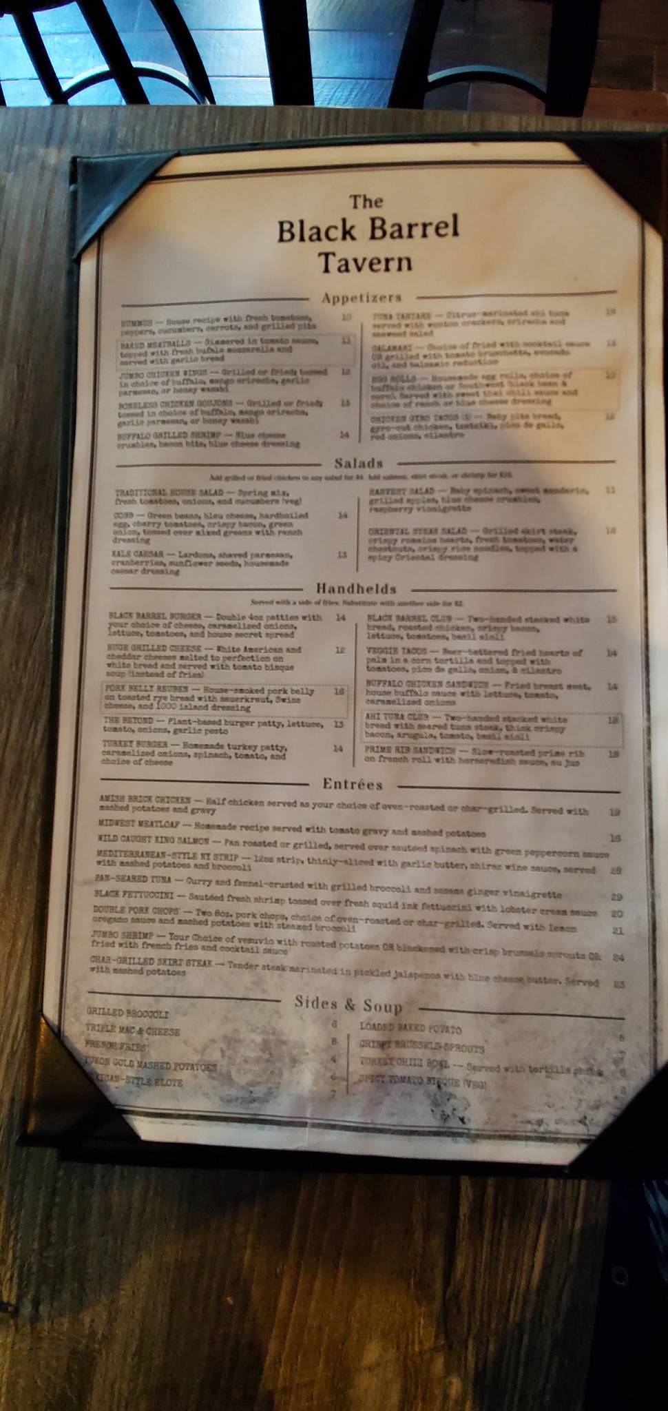 Menu at Black Barrel Tavern, Chicago