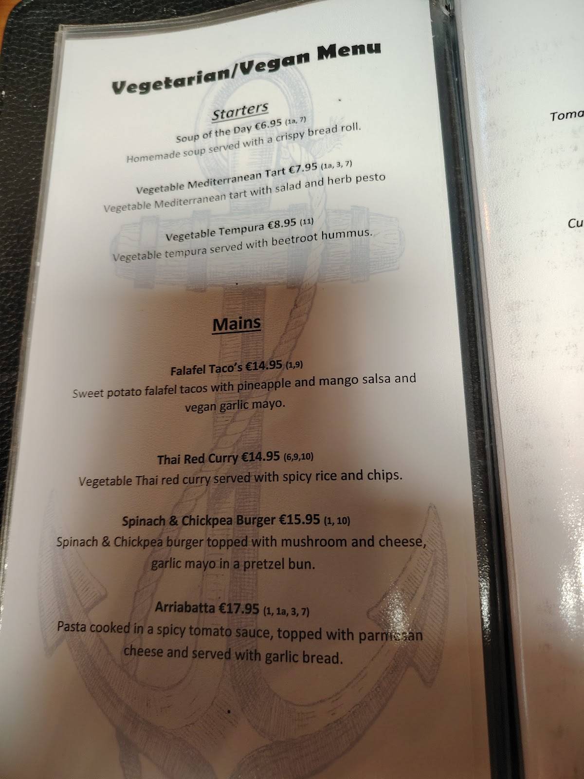Menu at Blue Anchor pub & bar, Bellurgan Point, Blue Anchor