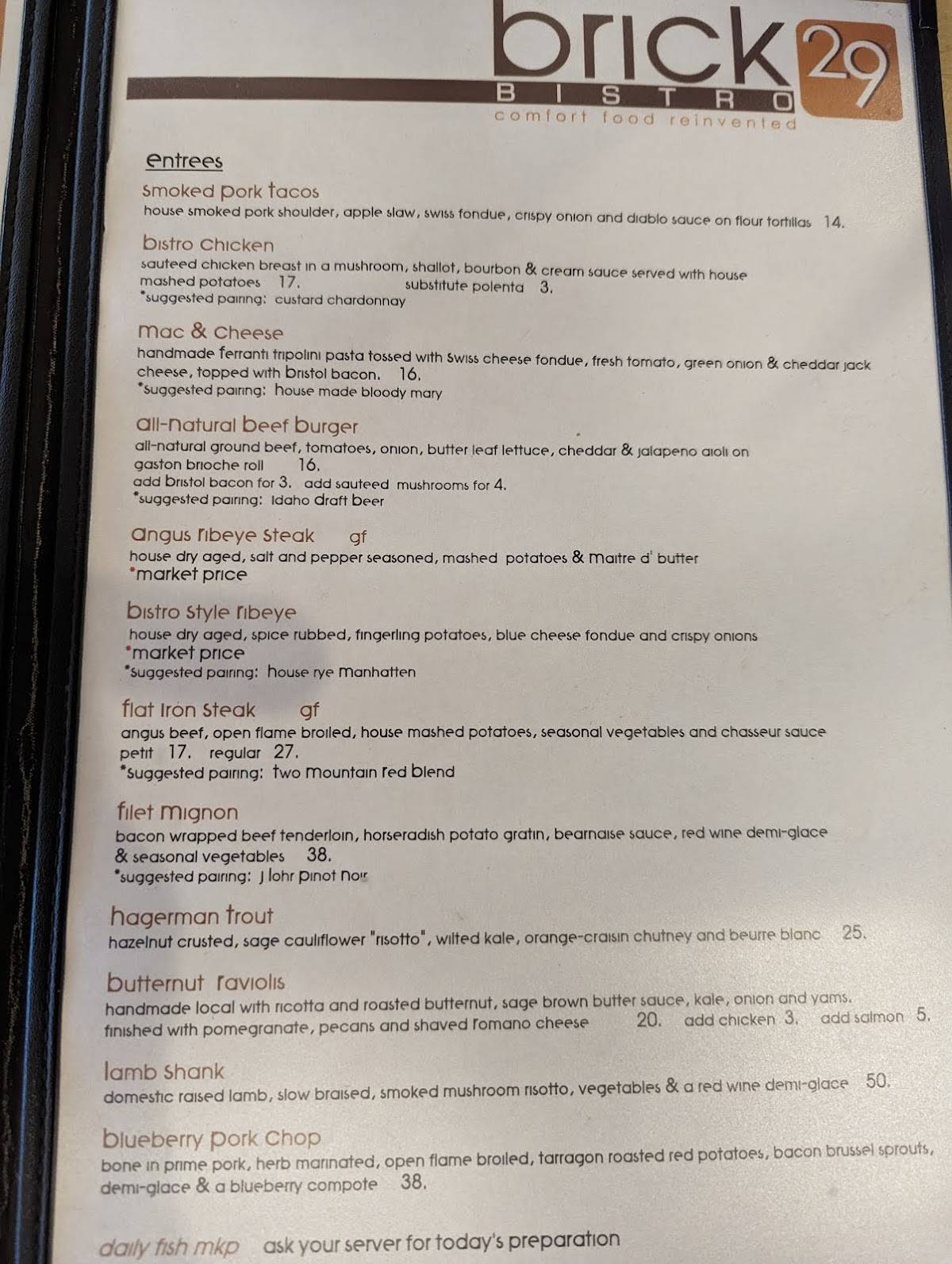 Menu at Brick 29 Bistro pub & bar, Nampa