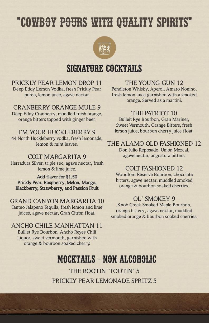 Menu at COLT Grill, BBQ & Spirits, Prescott Valley