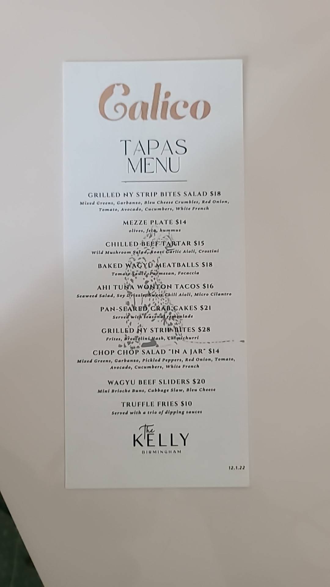 Menu at Calico Kitchen pub & bar, Birmingham