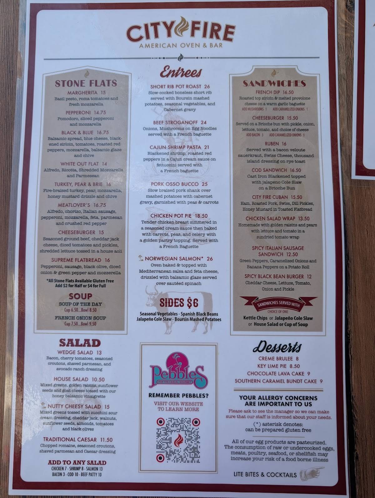 Menu at City Fire pub & bar, The Villages, Canal St