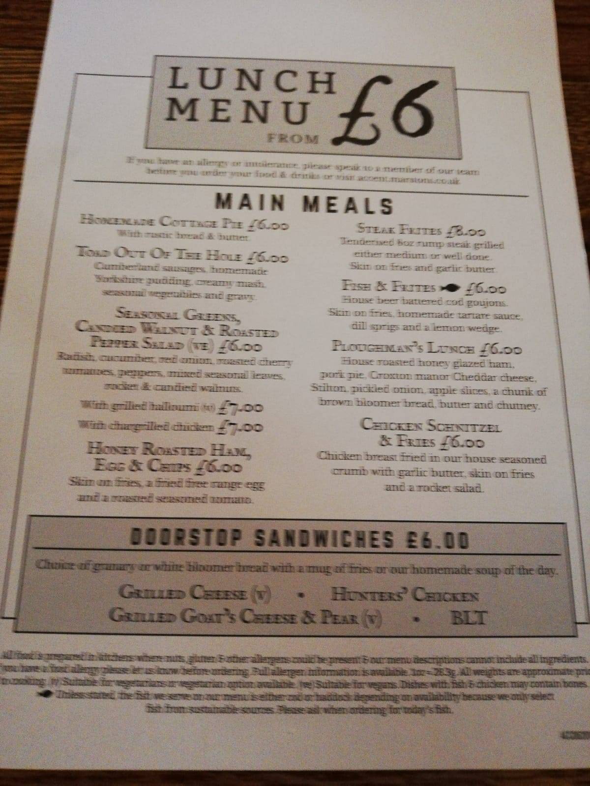 Menu at Clock Warehouse pub & bar, Derby