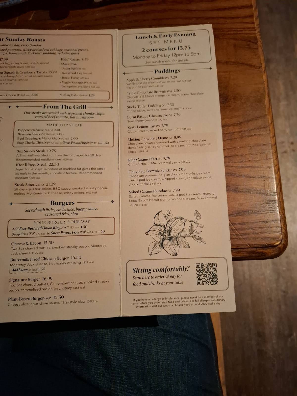 Menu at Clock Warehouse pub & bar, Derby