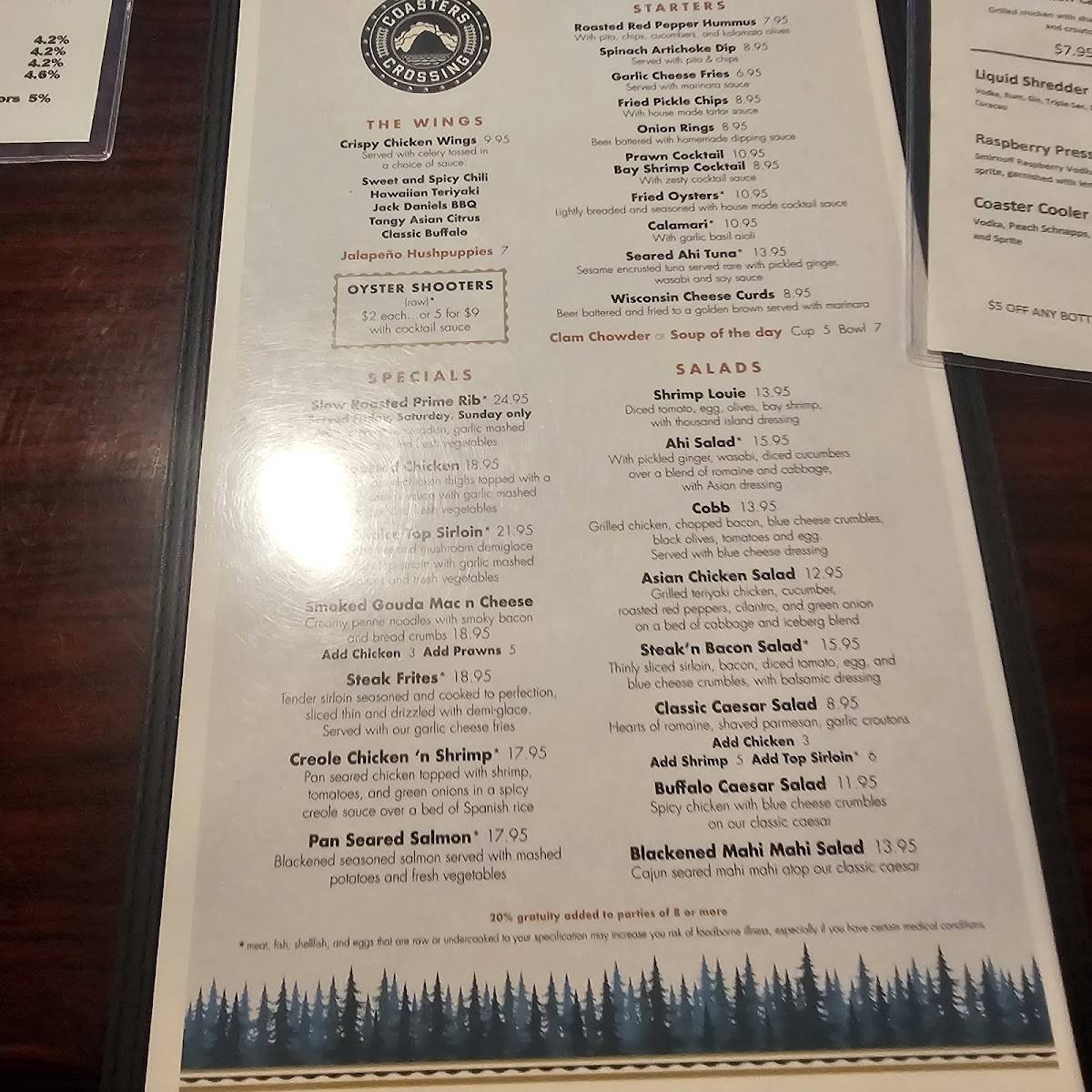 Menu at Coasters Crossing pub & bar, Oregon City