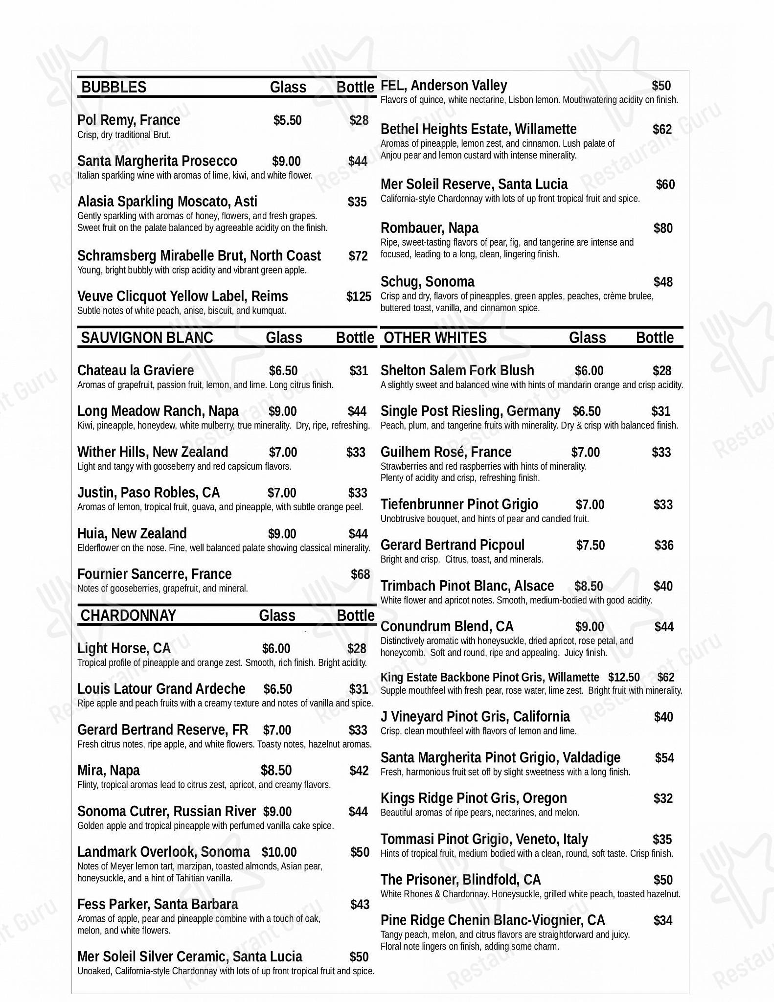 Menu at Cola's Restaurant, Columbia