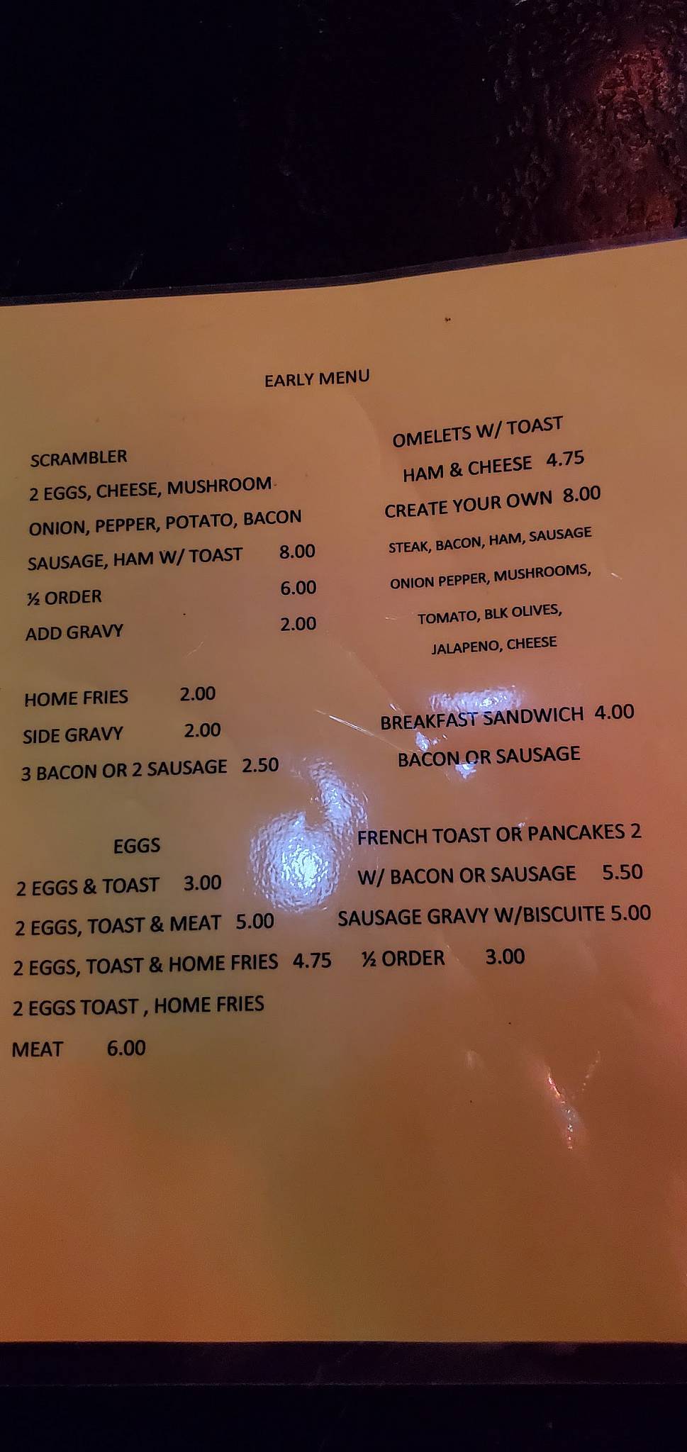 Menu at Creekside Inn pub & bar, Orwell, US-322