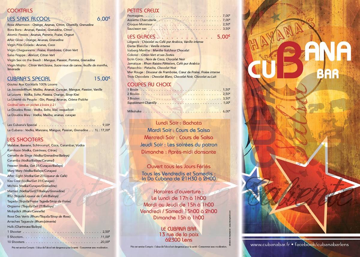 Menu au Cubana Bar, Lens