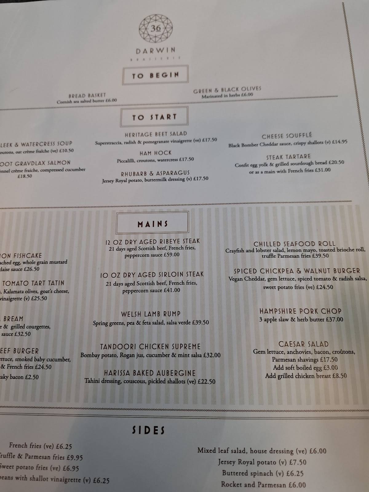 Menu at Darwin Brasserie pub & bar, London, Level 36