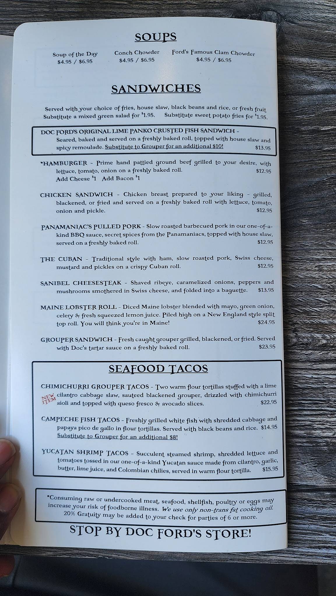 Menu at Doc Ford's Rum Bar & Grille, Sanibel, Island Inn Rd