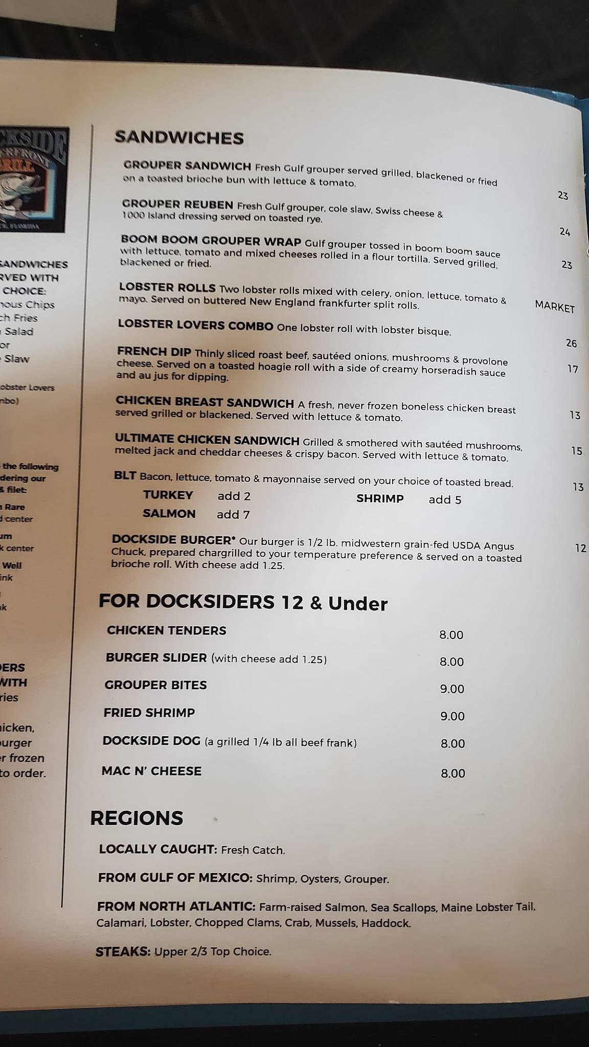 Menu at Dockside Waterfront Grill pub & bar, Venice