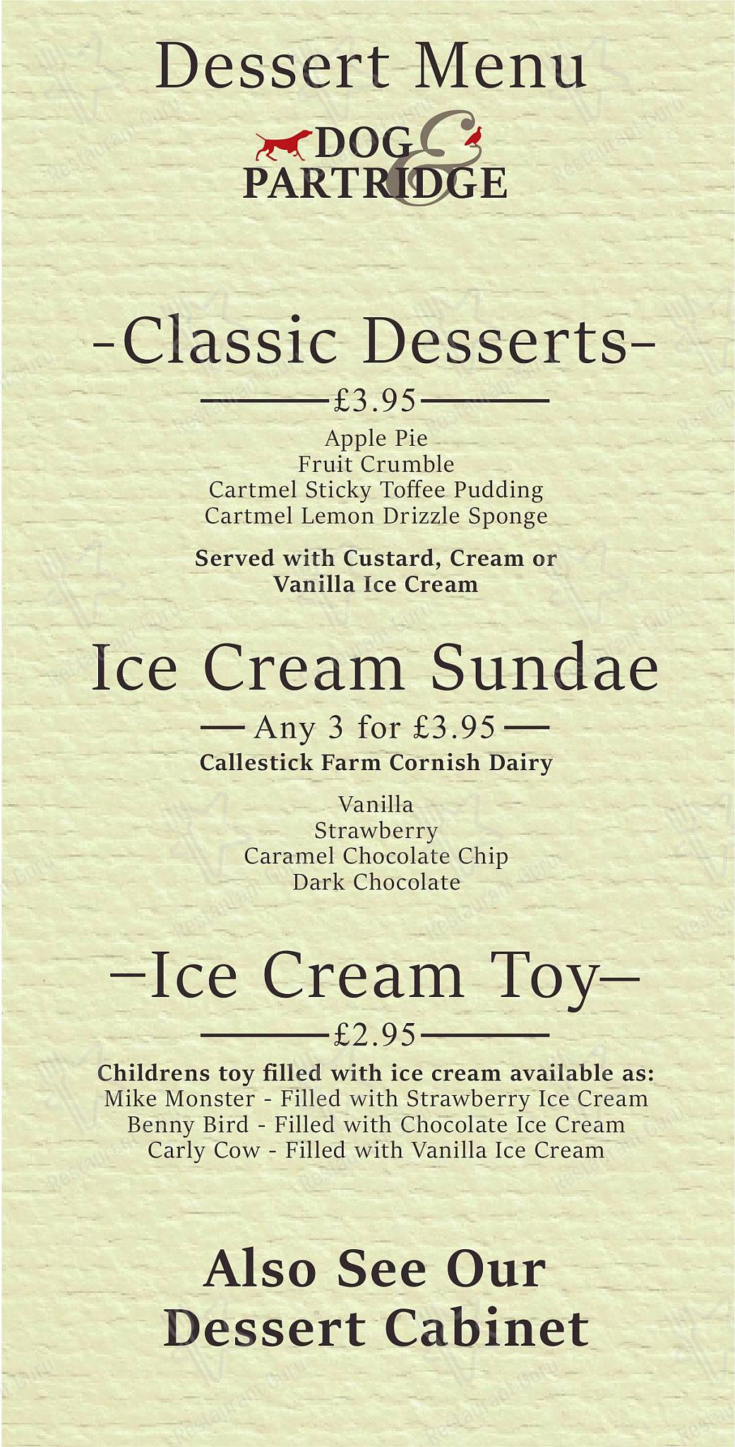 Menu at Dog and Partridge pub & bar, Ashton-under-Lyne, 275 Oldham Rd
