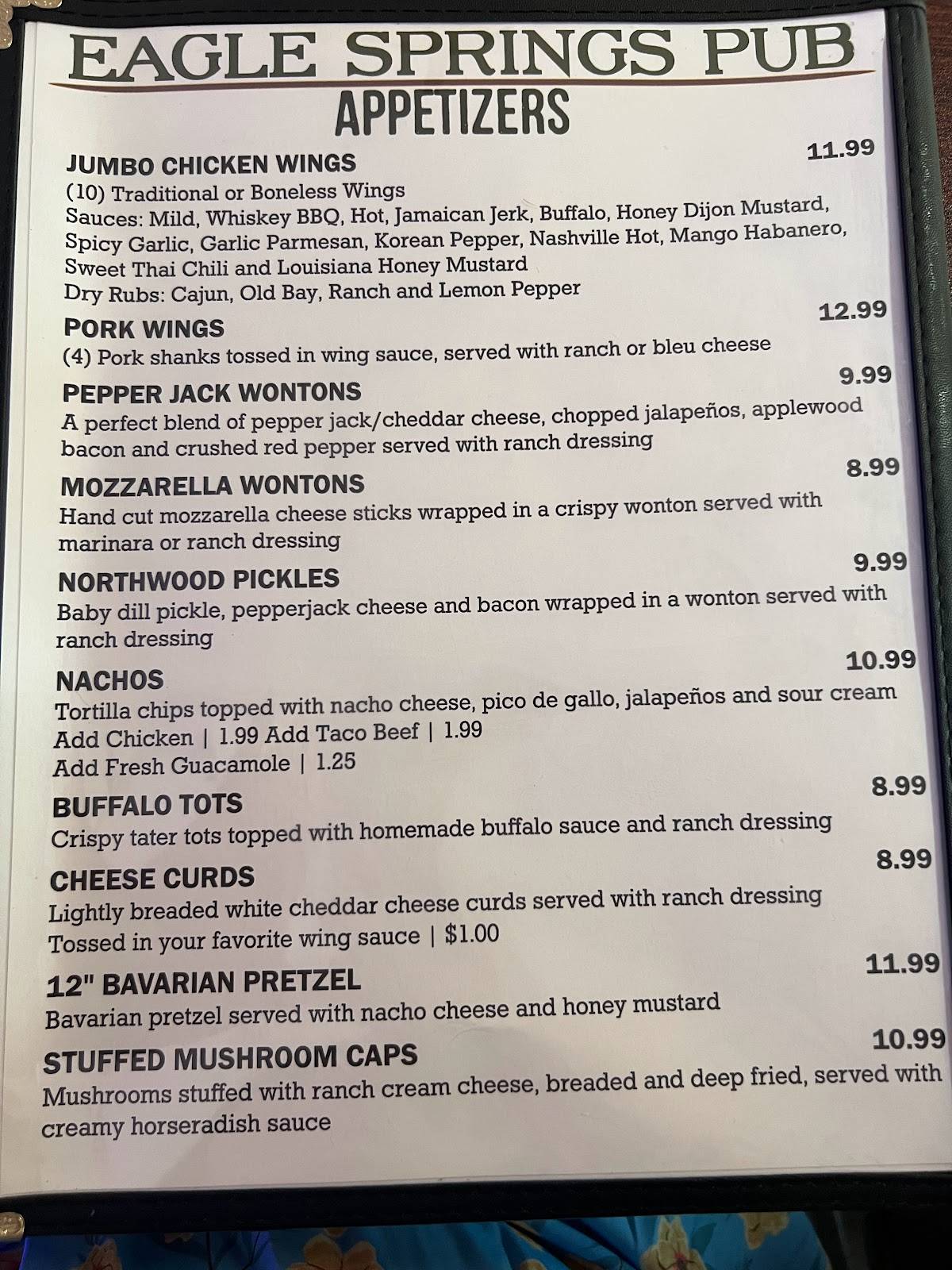 Menu at Eagle Springs Pub by Sideliners, Eagle