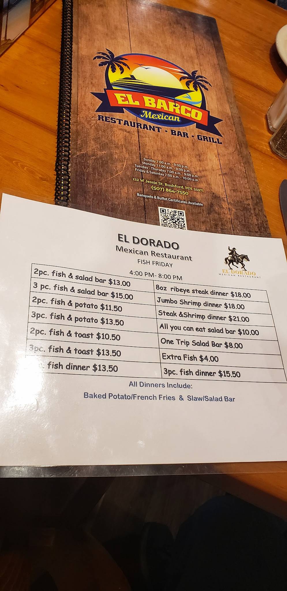 Menu at El Dorado Mexican Restaurant, Mabel