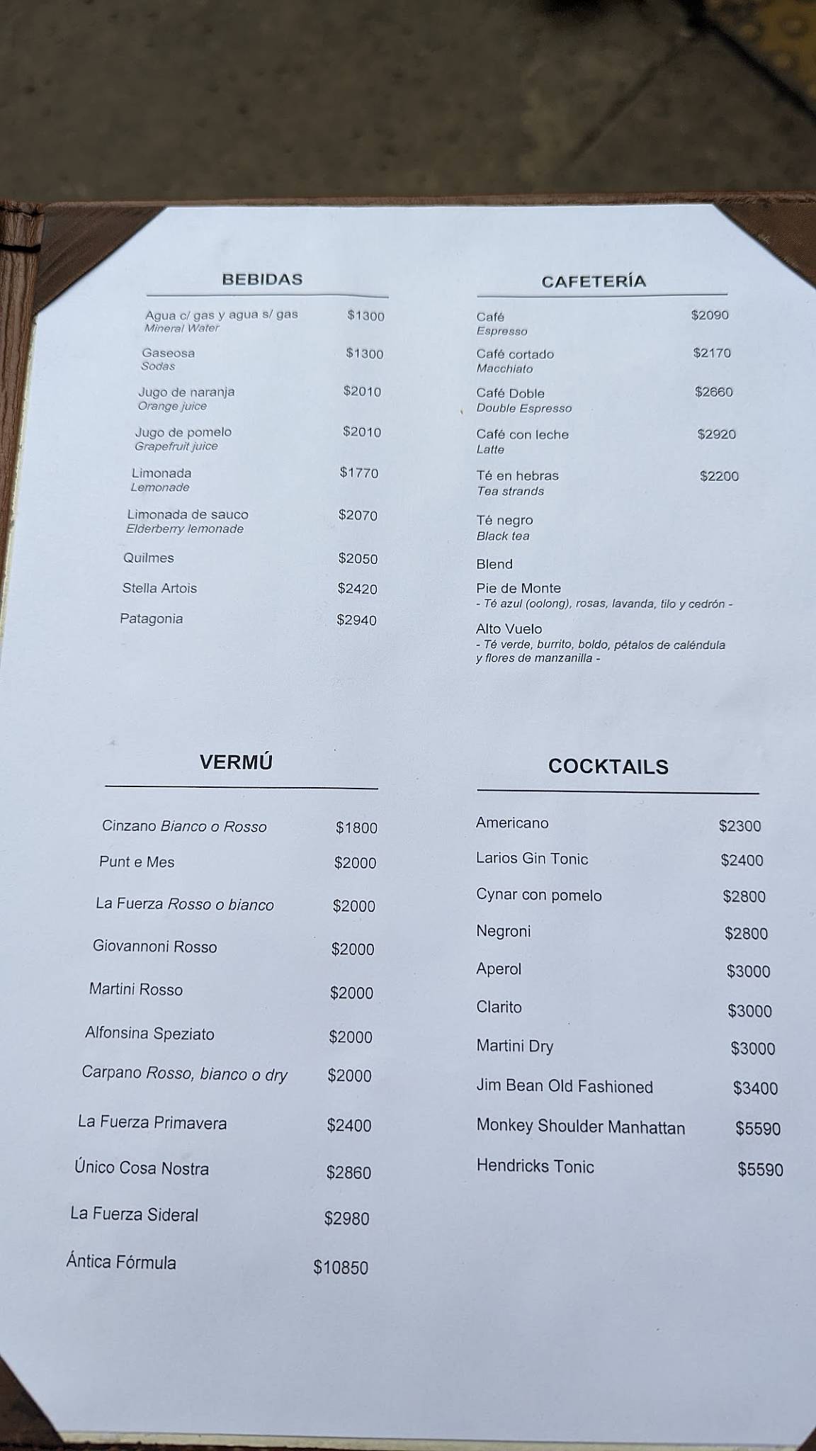 Menu at El Preferido de Palermo pub & bar, Buenos Aires