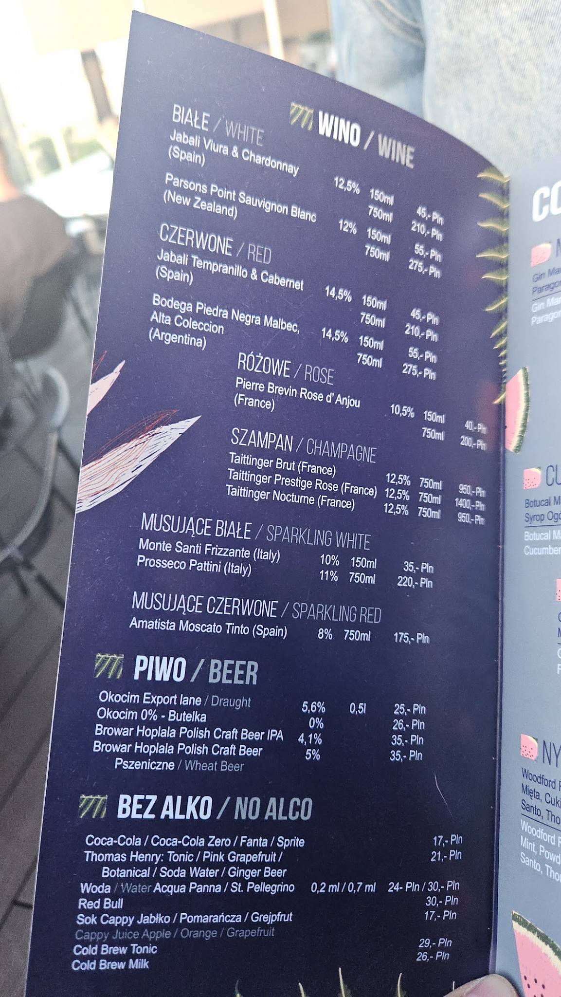 Menu at Ether Rooftop Bar, Warsaw