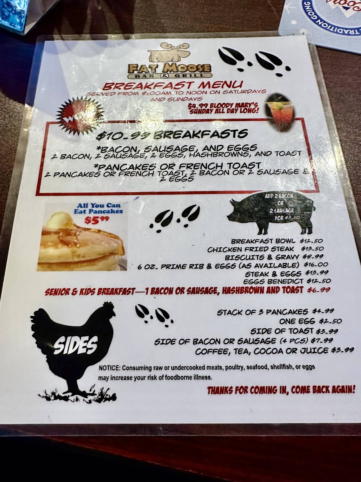 Menu at Fat Moose Bar & Grill, Woodland
