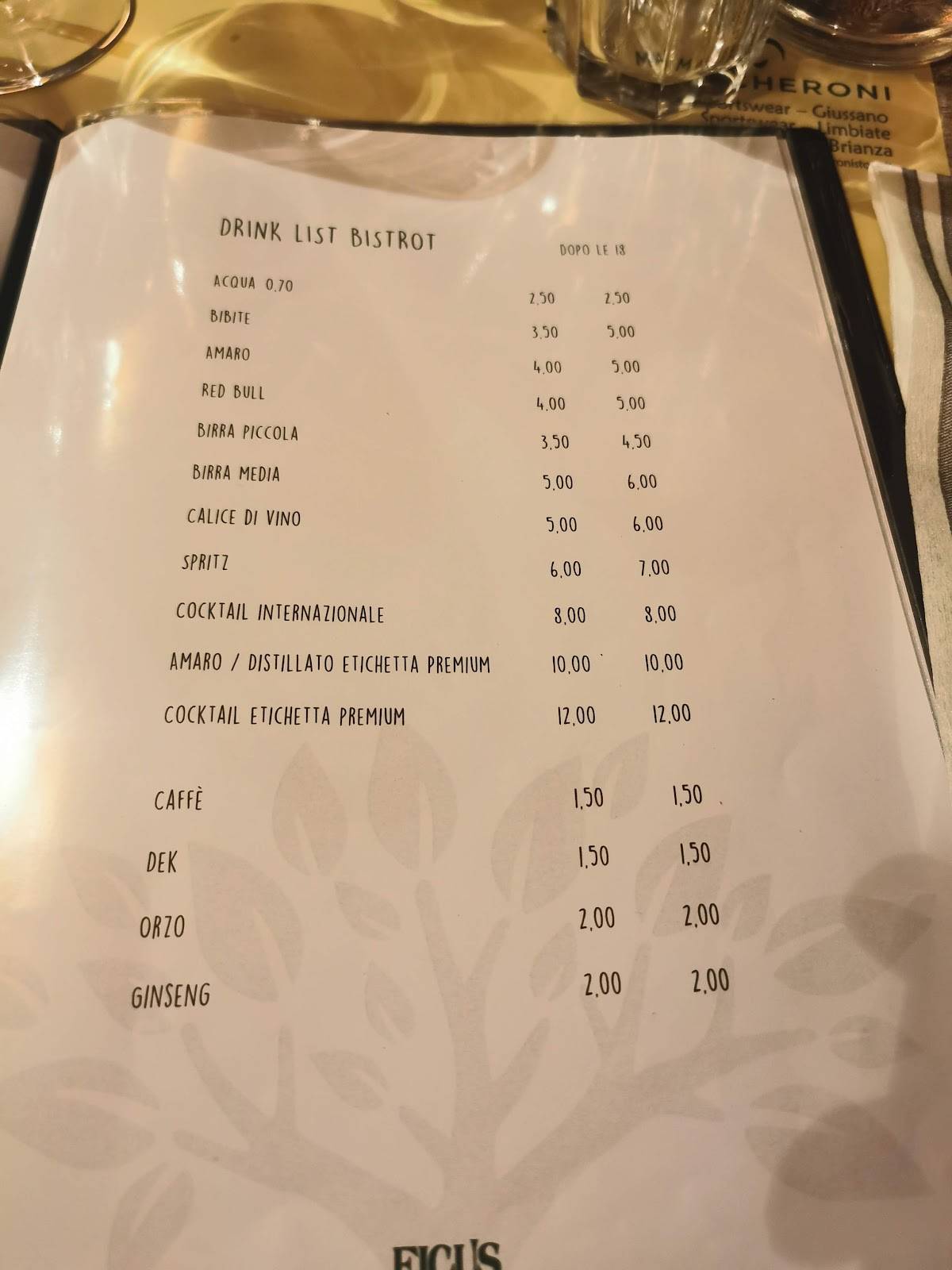Speisekarte von Ficus pub & Bar, Giussano