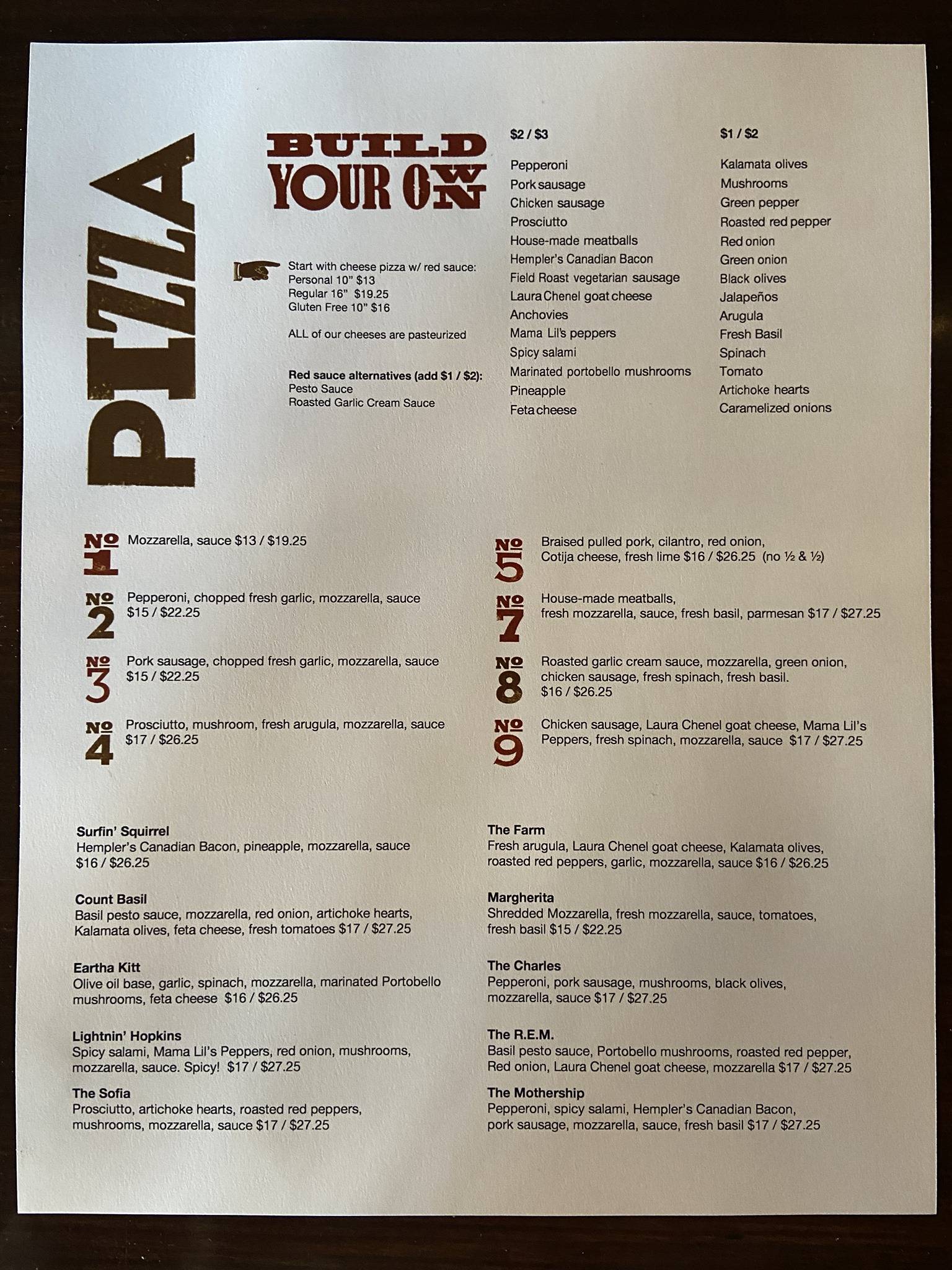 Menu at Flying Squirrel Pizza Co. pub & bar, Seattle