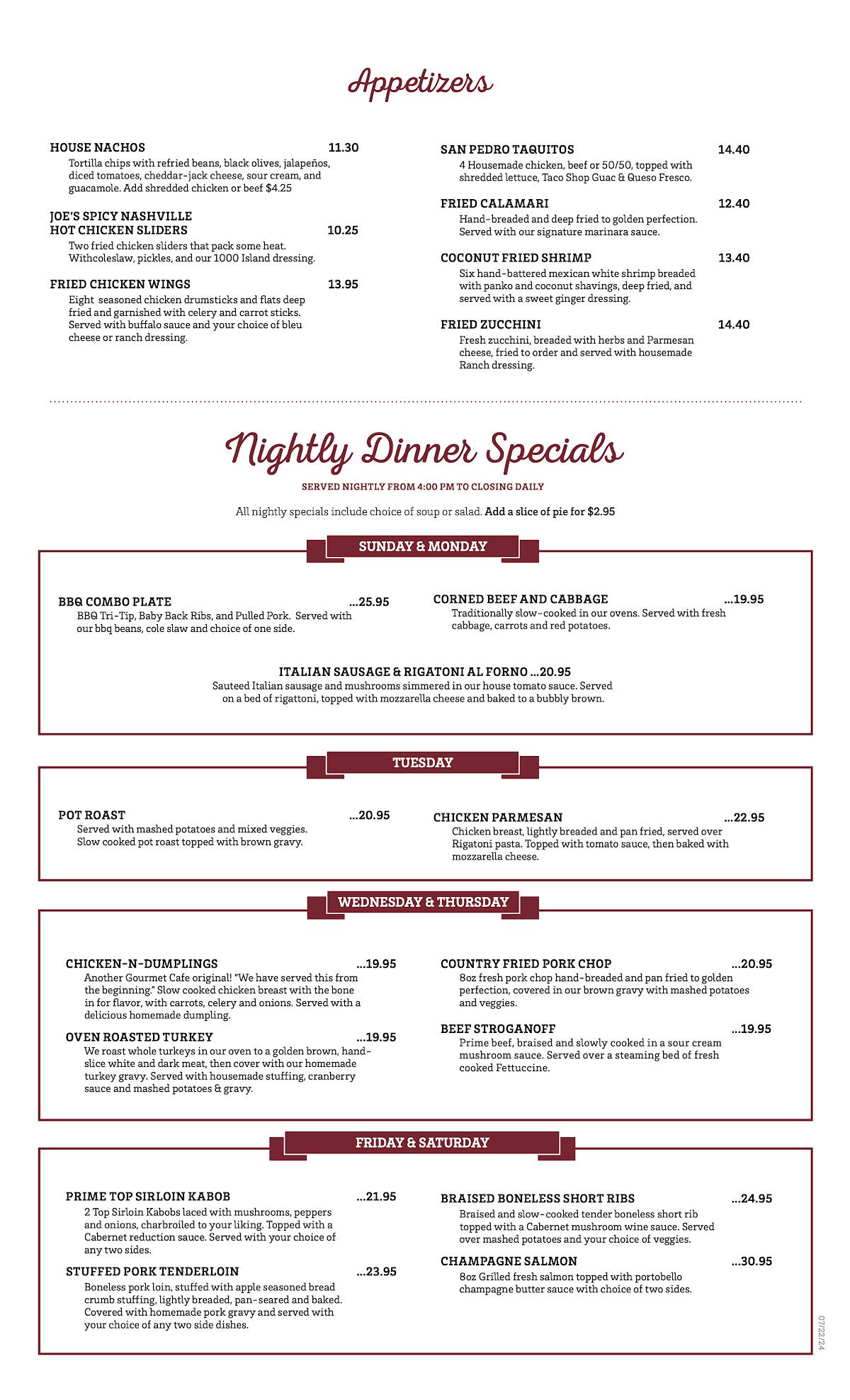 Menu at Gourmet Pie & Cafe, Los Alamitos