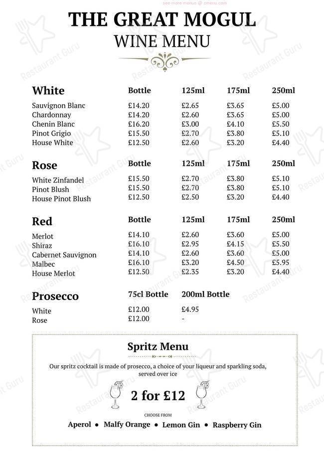 Menu at Great Mogul pub & bar, Maghull, 31 Station Rd