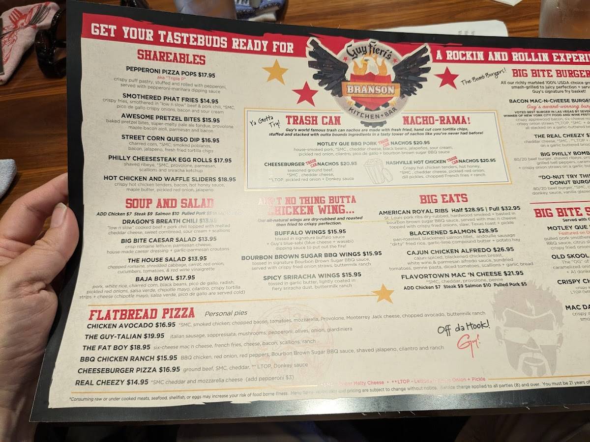 Menu at Guy Fieri's Branson Kitchen + Bar, Branson, 100 Branson Landing ...