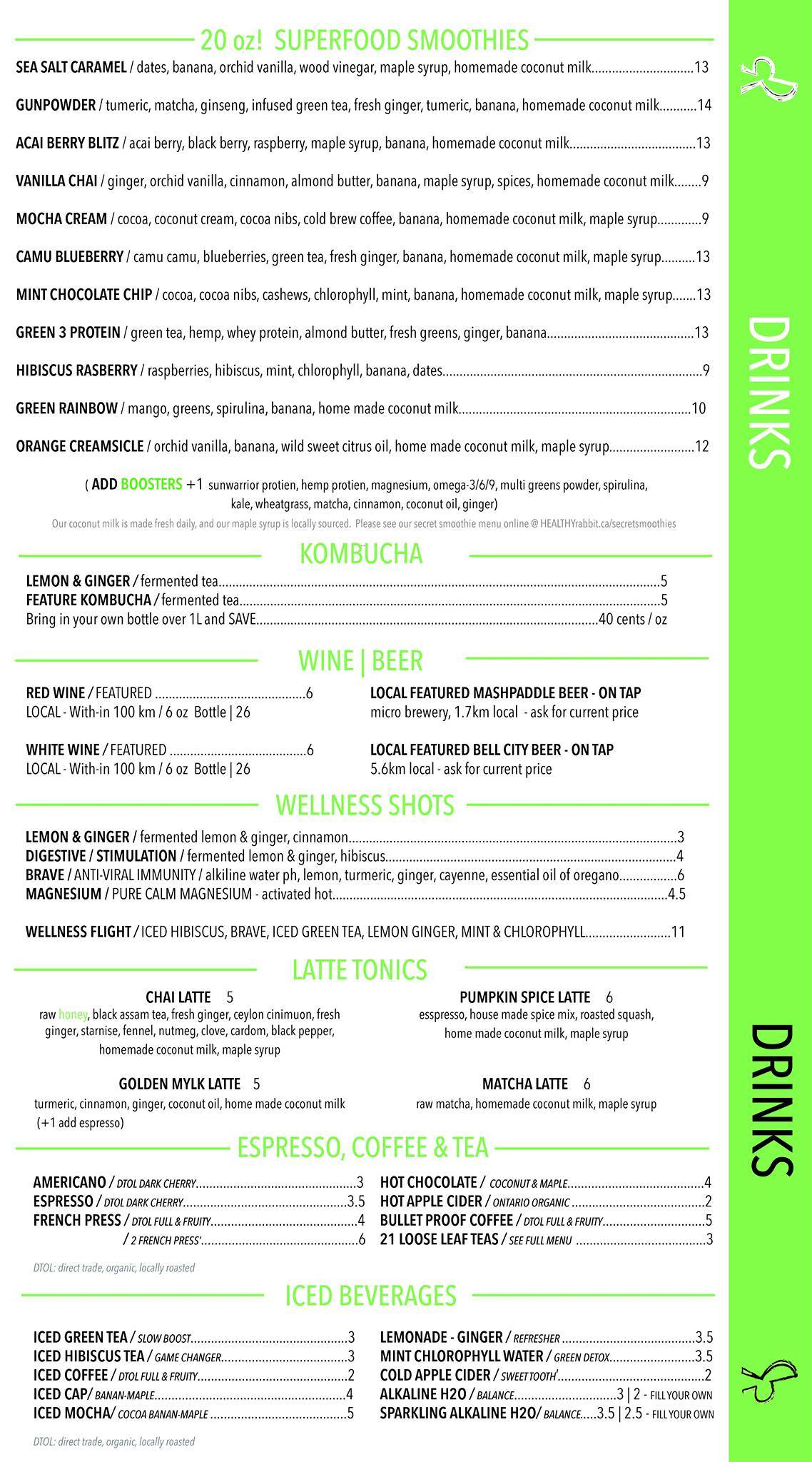 Menu at Healthy Rabbit pub & bar, Brantford