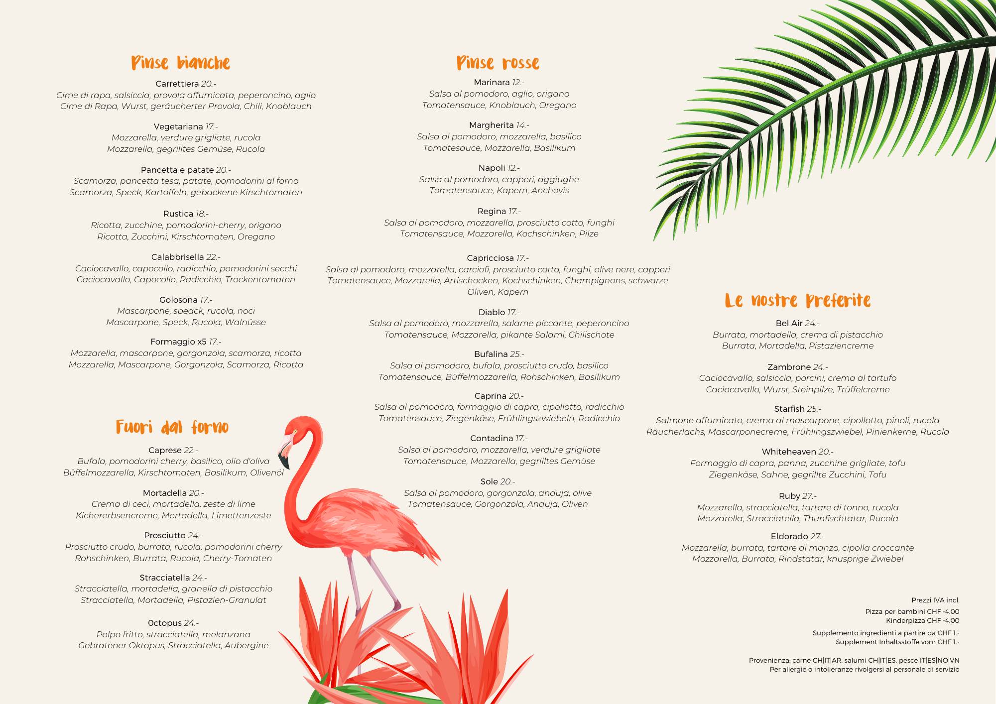 Menu da Il Chiringuito, Muralto