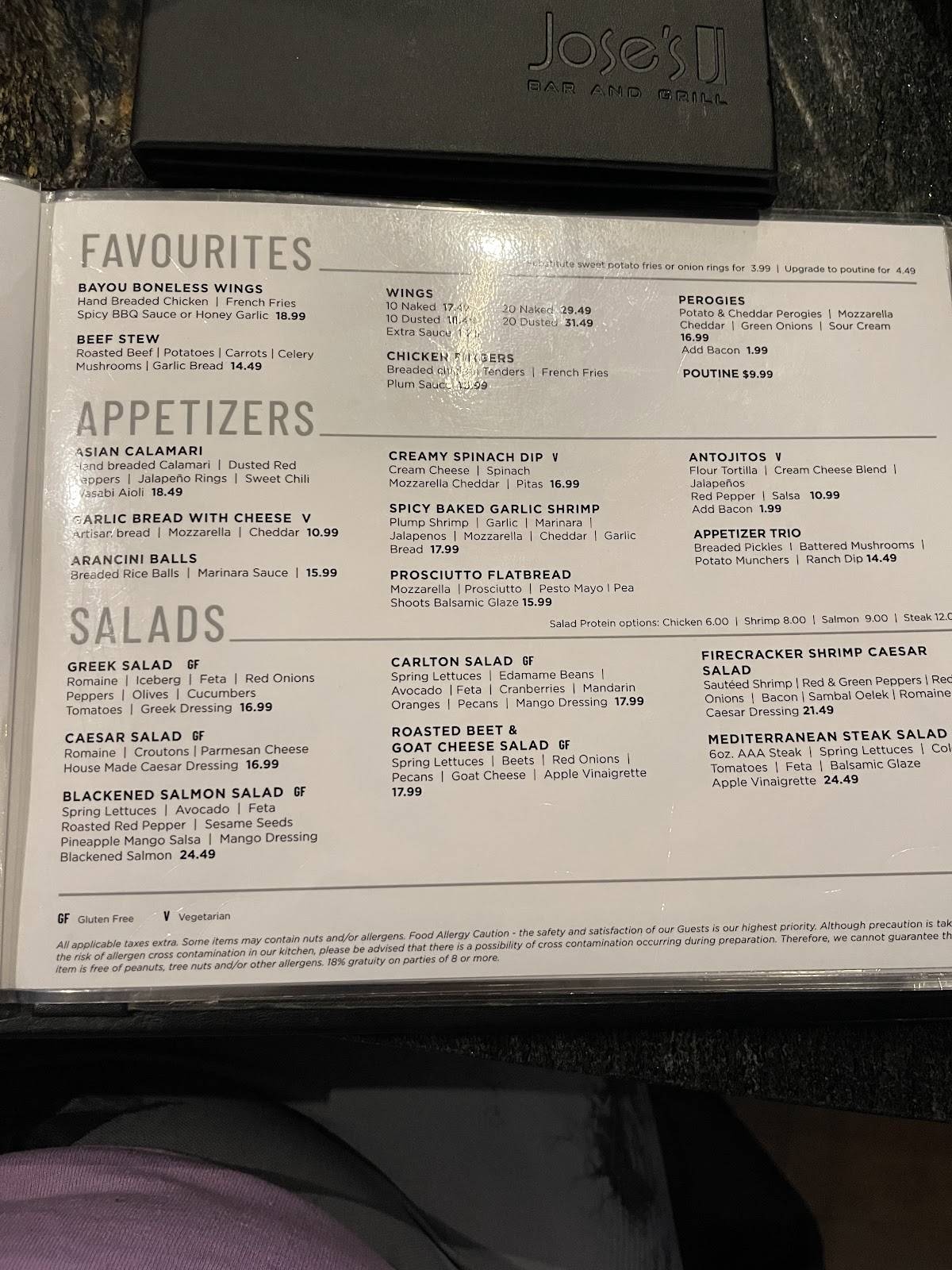 Menu at Jose's Bar & Grill Windsor, Windsor