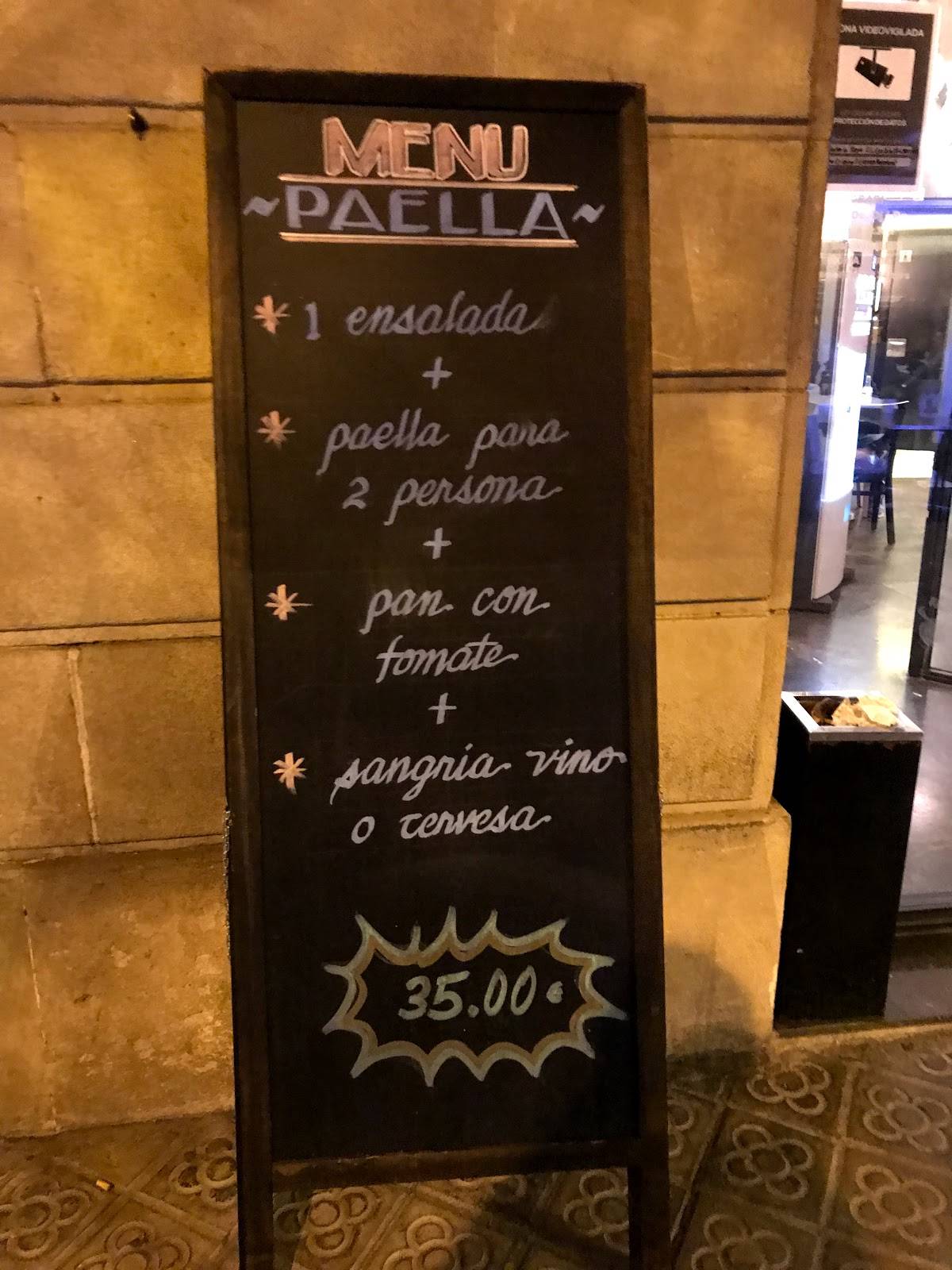 Carta de La Cala Restaurante, Barcelona, Carrer de la Reina Cristina