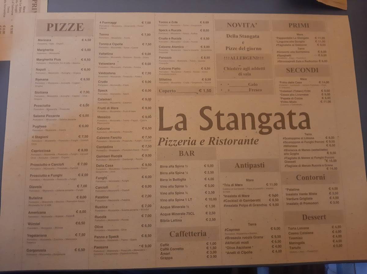 Menu da La Stangata pub & bar, San Maurizio D'opaglio