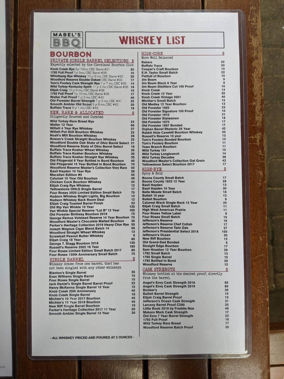 Menu at Mabel's BBQ, Cleveland