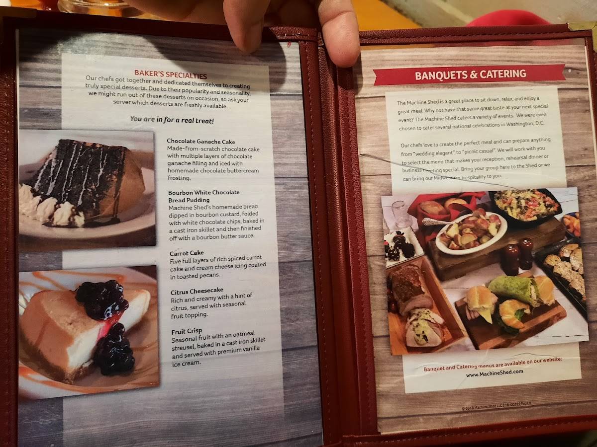 Menu at Machine Shed Restaurant, Rockford