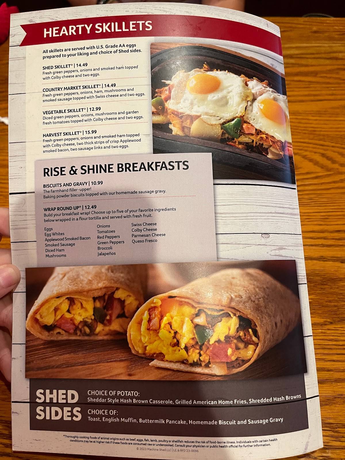 Menu at Machine Shed Restaurant, Rockford