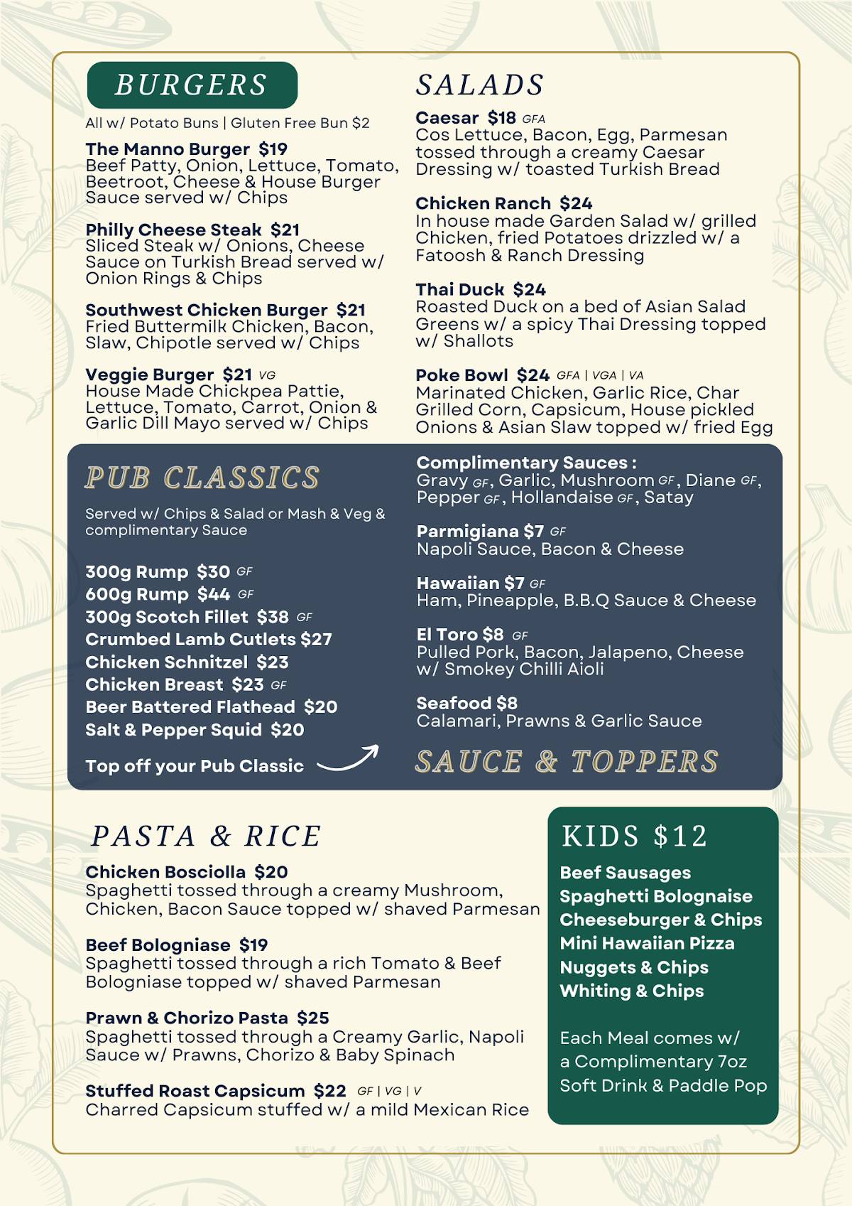 Menu at Manning River Hotel pub & bar, Taree