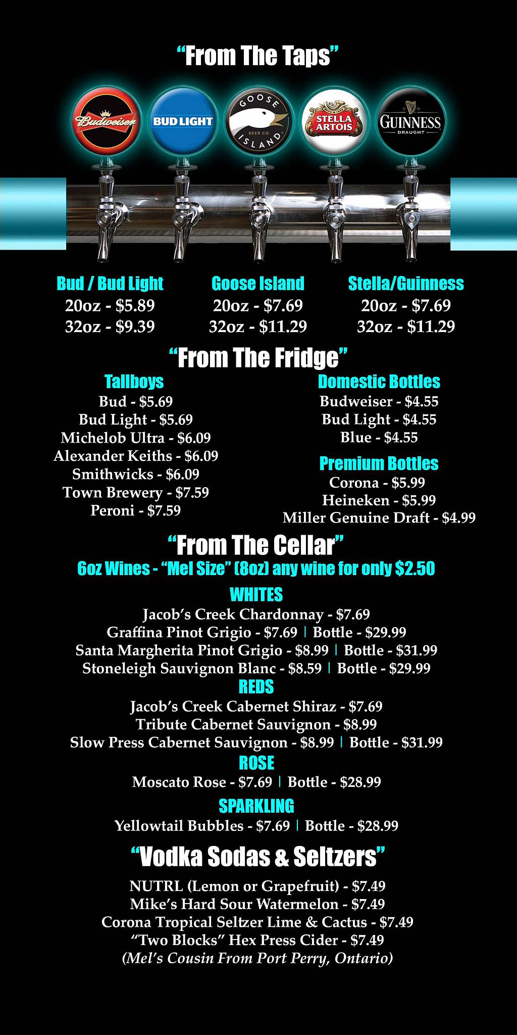 Menu at Melanie Pringles Restaurant, Whitby
