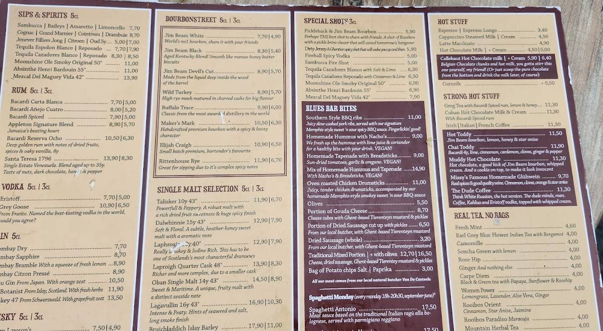 Menu at Missy Sippy Blues & Roots Club, Ghent, Klein Turkije 16