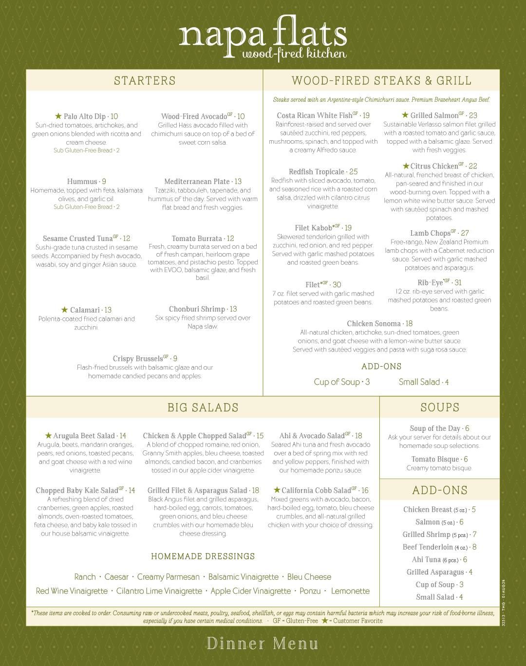 Menu at Napa Flats Wood-Fired Kitchen pub & bar, College Station